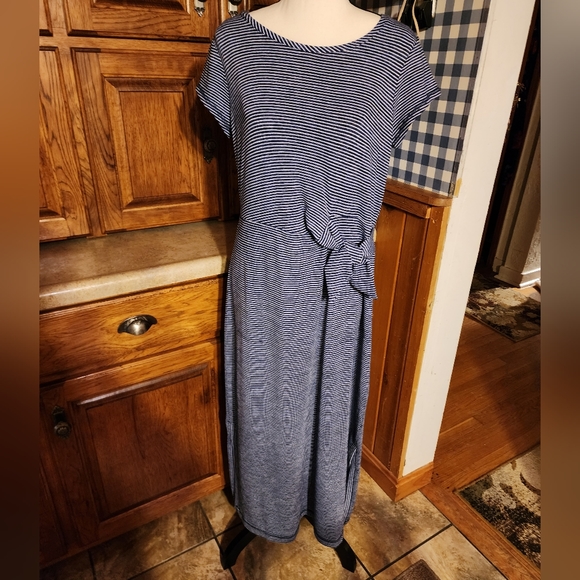 Talbots | Dresses | New T By Talbots Tie Front Striped Maxi Dress Blue ...